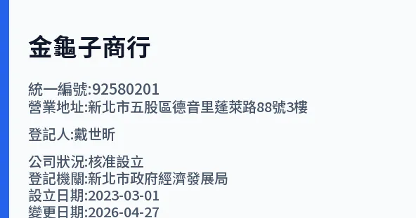 金龜子商行的照片-統編 92580201(新北市) 公司登記資料與營業項目詳細圖表
