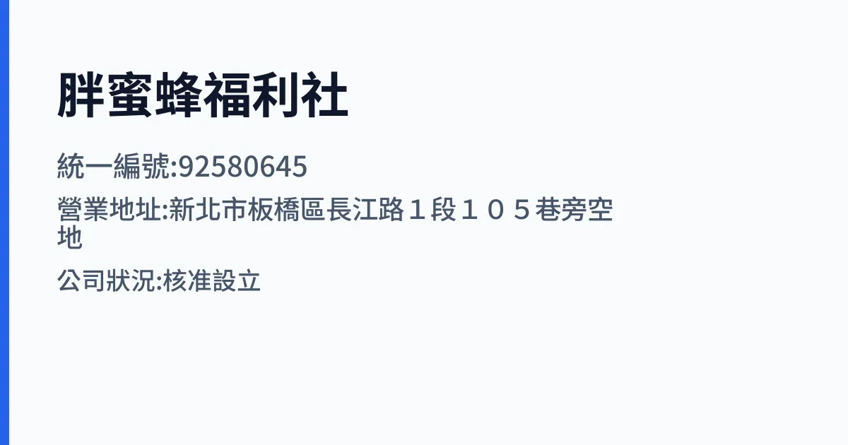 胖蜜蜂福利社 - 統編 92580645(新北市) 公司登記資料與營業項目詳細圖表