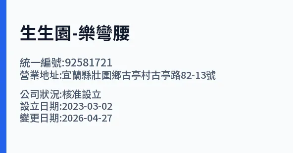 生生園-樂彎腰的照片-統編 92581721(宜蘭縣) 公司登記資料與營業項目詳細圖表