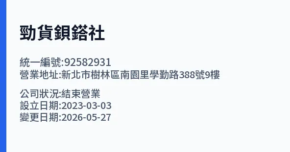 勁貨鋇鎝社的照片-統編 92582931(新北市) 公司登記資料與營業項目詳細圖表