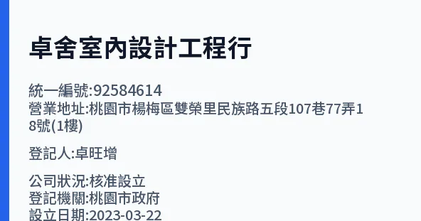 卓舍室內設計工程行的照片-統編 92584614(桃園市) 公司登記資料與營業項目詳細圖表