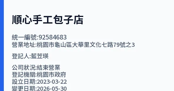 順心手工包子店的照片-統編 92584683(桃園市) 公司登記資料與營業項目詳細圖表