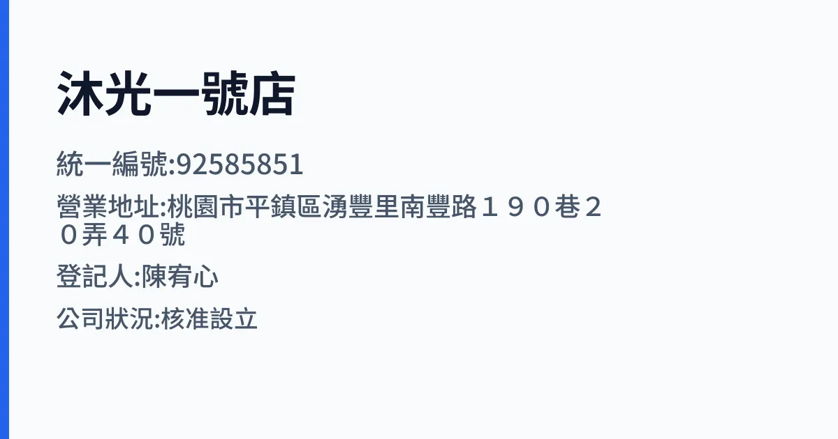 沐光一號店 - 統編 92585851(桃園市) 公司登記資料與營業項目詳細圖表