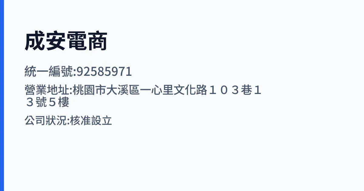 成安電商 - 統編 92585971(桃園市) 公司登記資料與營業項目詳細圖表