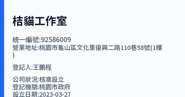 桔貓工作室的照片-統編 92586009(桃園市) 公司登記資料與營業項目詳細圖表