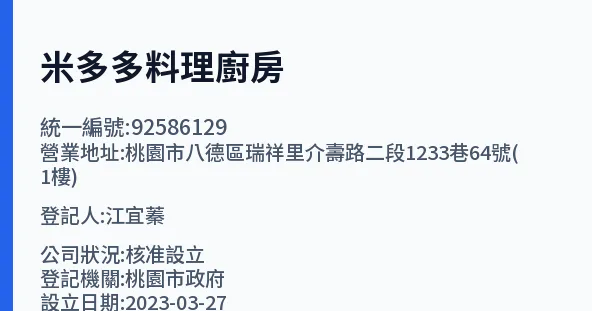 米多多料理廚房的照片-統編 92586129(桃園市) 公司登記資料與營業項目詳細圖表