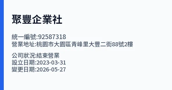 聚豐企業社的照片-統編 92587318(桃園市) 公司登記資料與營業項目詳細圖表