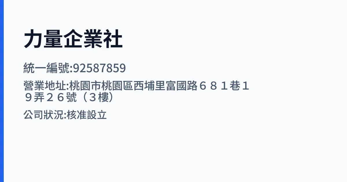 力量企業社 - 統編 92587859(桃園市) 公司登記資料與營業項目詳細圖表