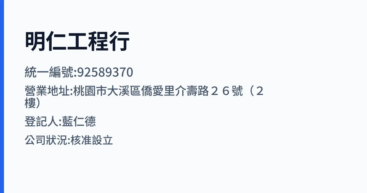 明仁工程行 - 統編 92589370(桃園市) 公司登記資料與營業項目詳細圖表