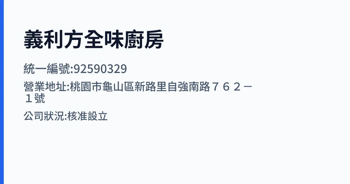 義利方全味廚房 - 統編 92590329(桃園市) 公司登記資料與營業項目詳細圖表