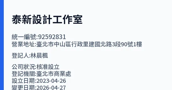泰新設計工作室的照片-統編 92592831(臺北市) 公司登記資料與營業項目詳細圖表