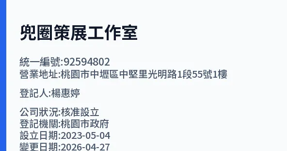 兜圈策展工作室的照片-統編 92594802(桃園市) 公司登記資料與營業項目詳細圖表