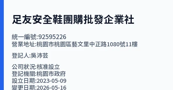 足友安全鞋團購批發企業社的照片-統編 92595226(桃園市) 公司登記資料與營業項目詳細圖表