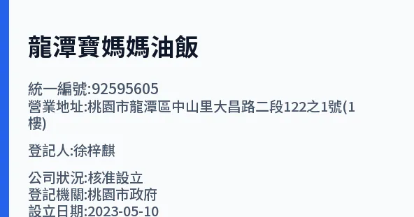 龍潭寶媽媽油飯的照片-統編 92595605(桃園市) 公司登記資料與營業項目詳細圖表