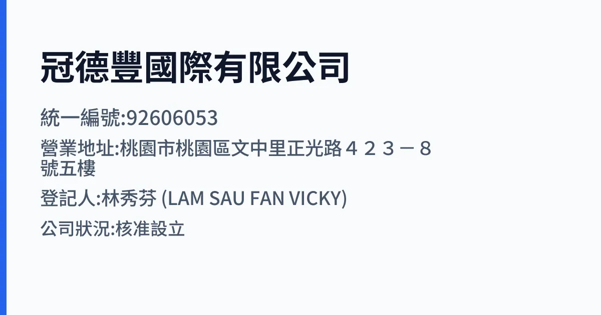 冠德豐國際有限公司 - 統編 92606053(桃園市) 公司登記資料與營業項目詳細圖表
