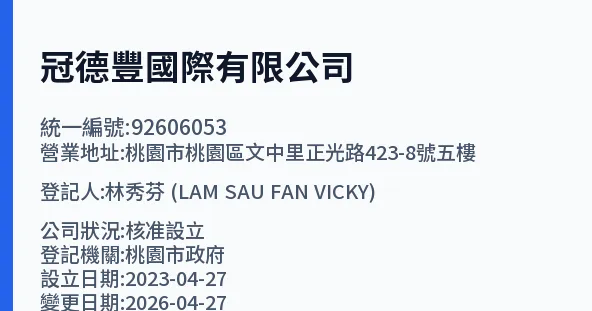 冠德豐國際有限公司的照片-統編 92606053(桃園市) 公司登記資料與營業項目詳細圖表