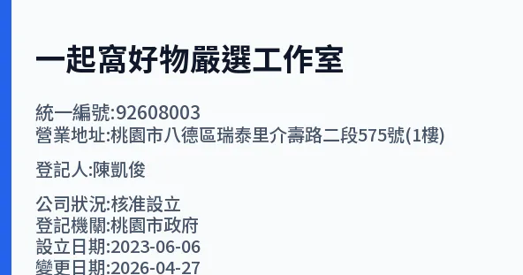 一起窩好物嚴選工作室的照片-統編 92608003(桃園市) 公司登記資料與營業項目詳細圖表