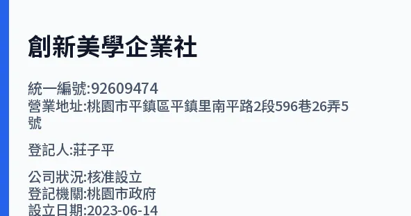 創新美學企業社的照片-統編 92609474(桃園市) 公司登記資料與營業項目詳細圖表