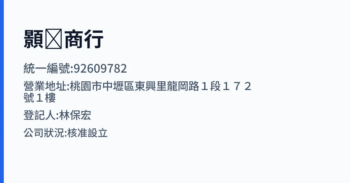 顥勲商行 - 統編 92609782(桃園市) 公司登記資料與營業項目詳細圖表