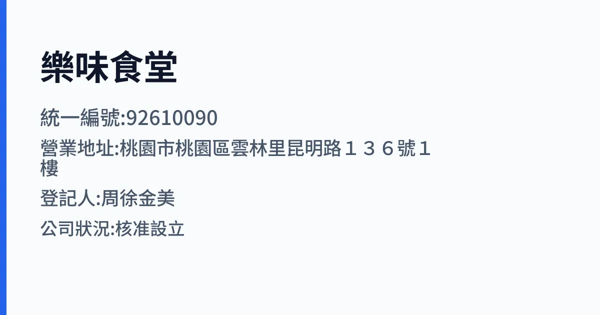 樂味食堂 - 統編 92610090(桃園市) 公司登記資料與營業項目詳細圖表