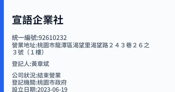 宣語企業社的照片-統編 92610232(桃園市) 公司登記資料與營業項目詳細圖表
