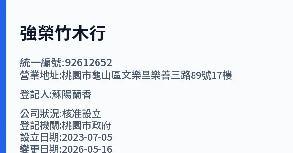 強榮竹木行的照片-統編 92612652(桃園市) 公司登記資料與營業項目詳細圖表