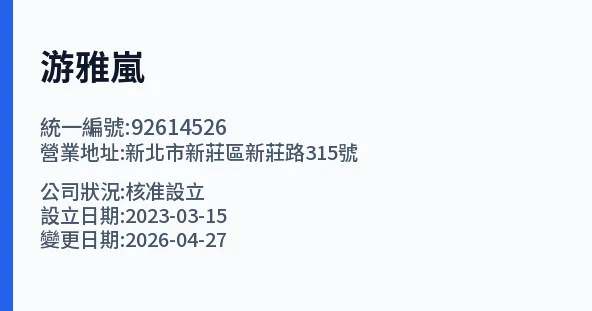 游雅嵐的照片-統編 92614526(新北市) 公司登記資料與營業項目詳細圖表