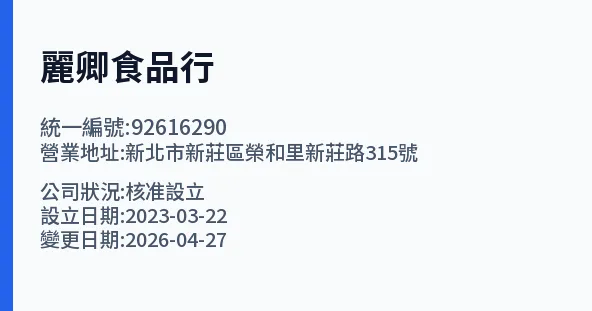 麗卿食品行的照片-統編 92616290(新北市) 公司登記資料與營業項目詳細圖表