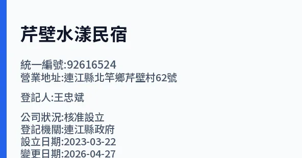 芹壁水漾民宿的照片-統編 92616524(連江縣) 公司登記資料與營業項目詳細圖表