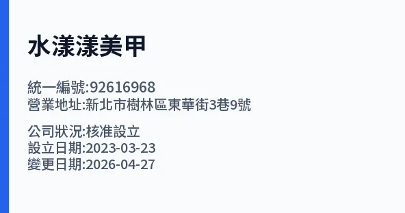 水漾漾美甲的照片-統編 92616968(新北市) 公司登記資料與營業項目詳細圖表
