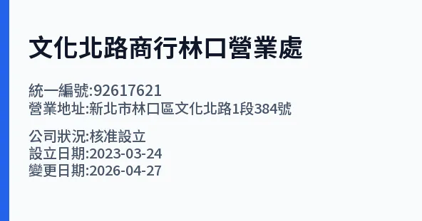 文化北路商行林口營業處的照片-統編 92617621(新北市) 公司登記資料與營業項目詳細圖表