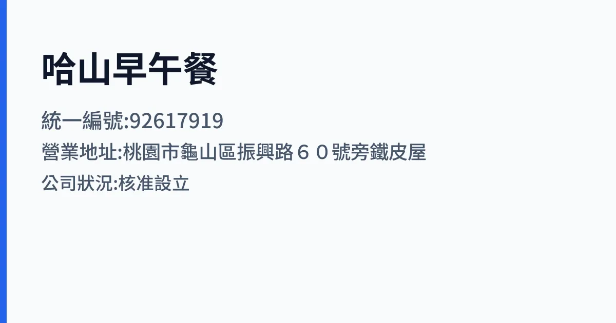 哈山早午餐 - 統編 92617919(桃園市) 公司登記資料與營業項目詳細圖表