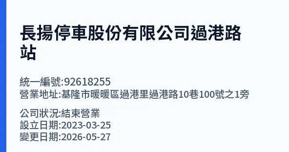 長揚停車股份有限公司過港路站的照片-統編 92618255(基隆市) 公司登記資料與營業項目詳細圖表