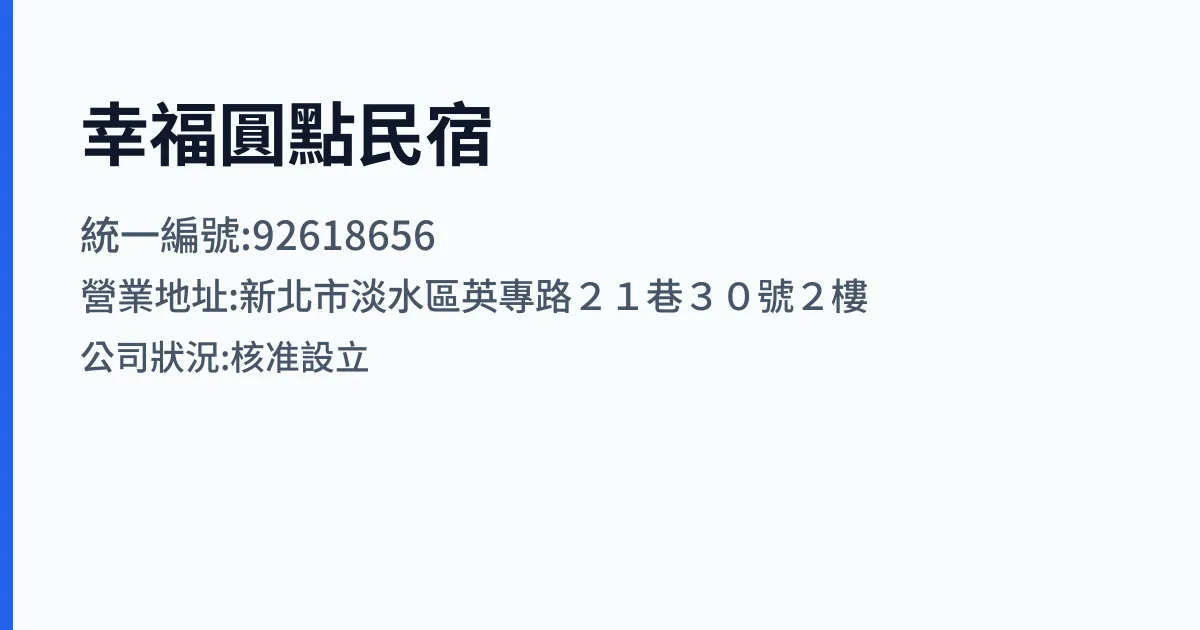 幸福圓點民宿 - 統編 92618656(新北市) 公司登記資料與營業項目詳細圖表