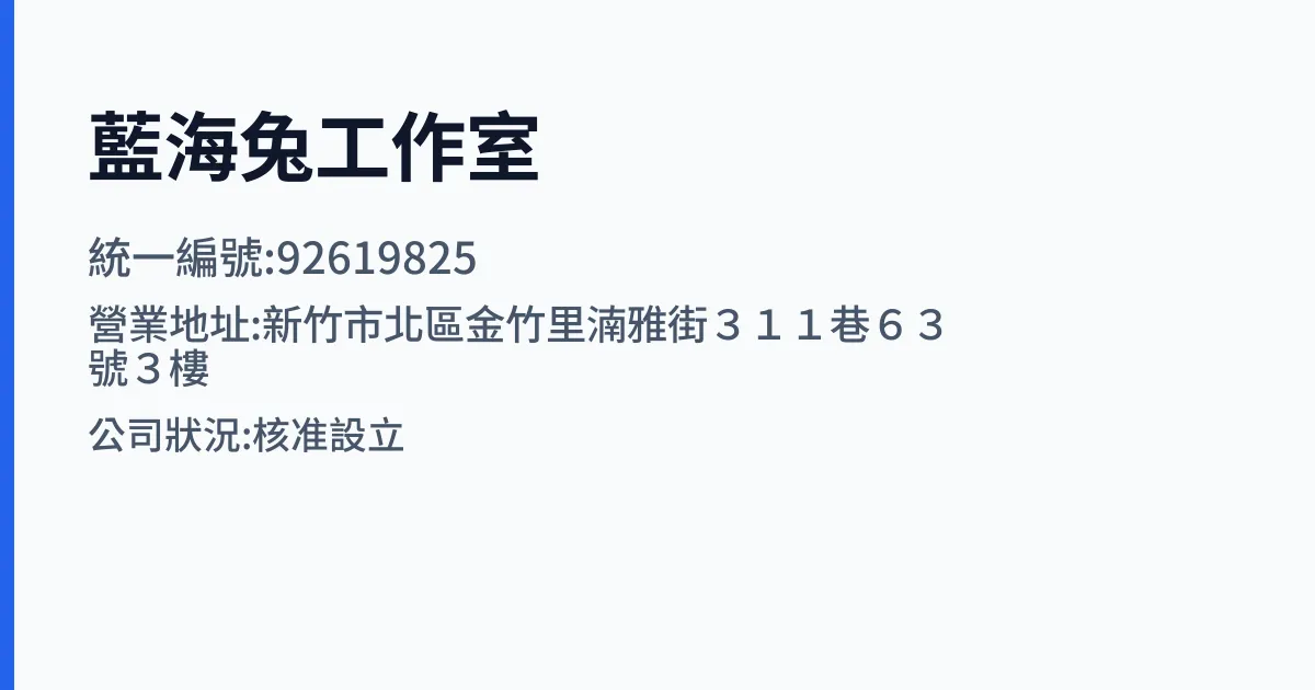 藍海兔工作室 - 統編 92619825(新竹市) 公司登記資料與營業項目詳細圖表