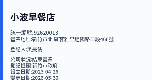 小波早餐店的照片-統編 92620013(新竹市) 公司登記資料與營業項目詳細圖表