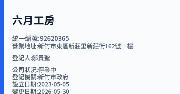 六月工房的照片-統編 92620365(新竹市) 公司登記資料與營業項目詳細圖表