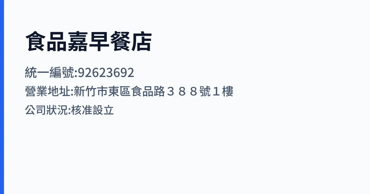 食品嘉早餐店 - 統編 92623692（新竹市） 公司登記資料與營業項目詳細圖表