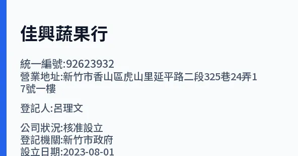 佳興蔬果行的照片-統編 92623932(新竹市) 公司登記資料與營業項目詳細圖表