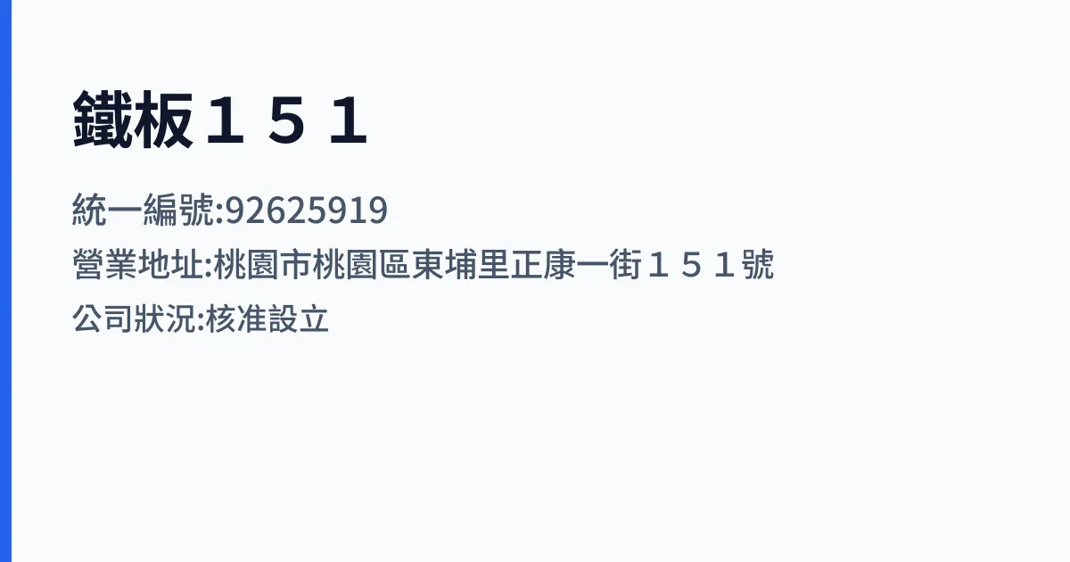 鐵板１５１ - 統編 92625919(桃園市) 公司登記資料與營業項目詳細圖表