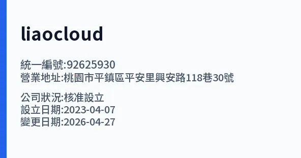 liaocloud的照片-統編 92625930(桃園市) 公司登記資料與營業項目詳細圖表