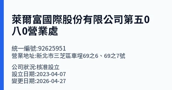 萊爾富國際股份有限公司第五0八0營業處的照片-統編 92625951(新北市) 公司登記資料與營業項目詳細圖表