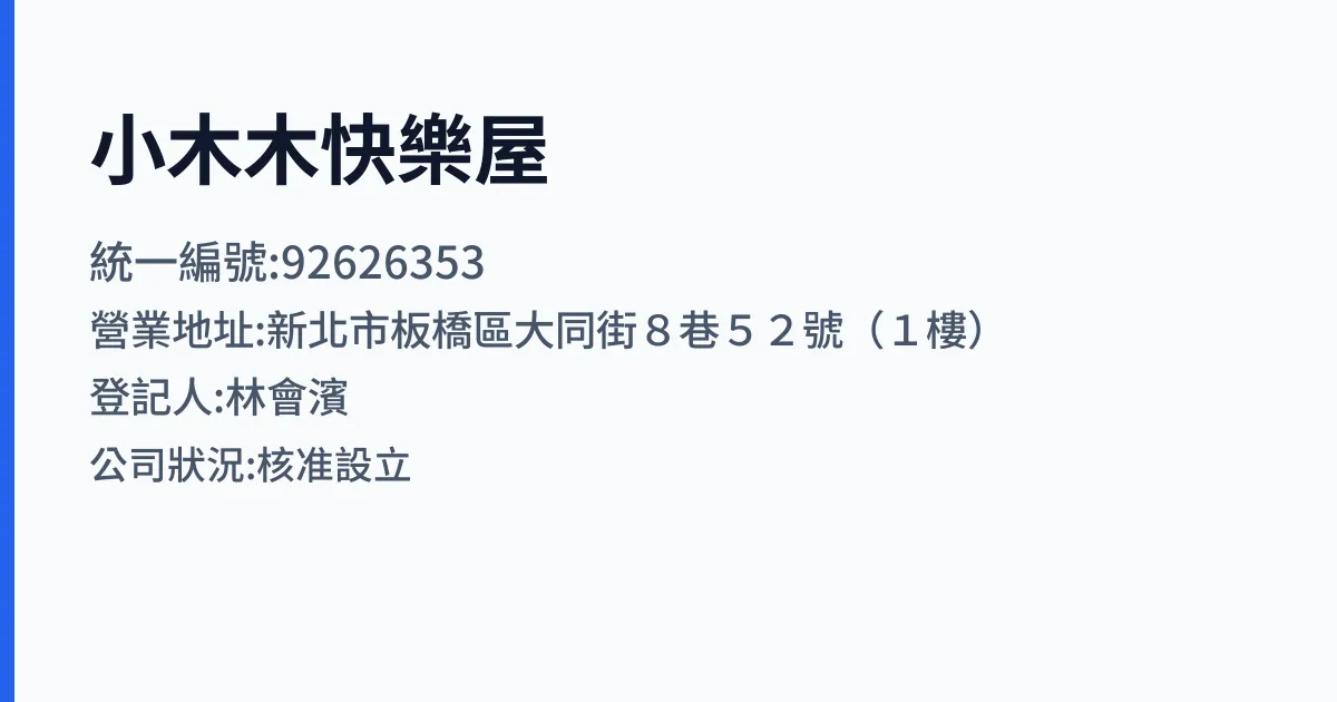 小木木快樂屋 - 統編 92626353(新北市) 公司登記資料與營業項目詳細圖表