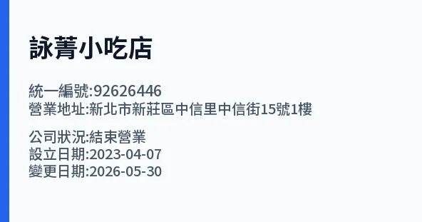 詠菁小吃店的照片-統編 92626446(新北市) 公司登記資料與營業項目詳細圖表