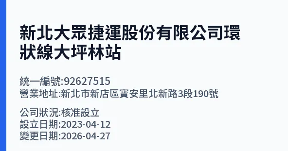 新北大眾捷運股份有限公司環狀線大坪林站的照片-統編 92627515(新北市) 公司登記資料與營業項目詳細圖表