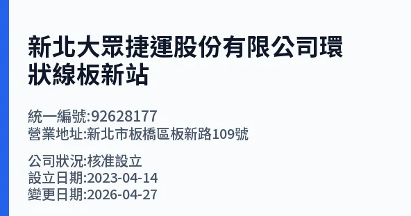 新北大眾捷運股份有限公司環狀線板新站的照片-統編 92628177(新北市) 公司登記資料與營業項目詳細圖表