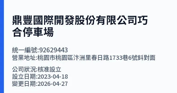 鼎豐國際開發股份有限公司巧合停車場的照片-統編 92629443(桃園市) 公司登記資料與營業項目詳細圖表
