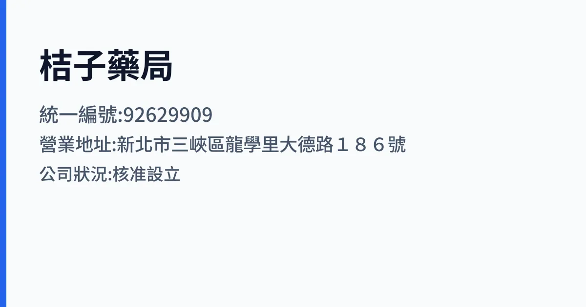 桔子藥局 - 統編 92629909(新北市) 公司登記資料與營業項目詳細圖表