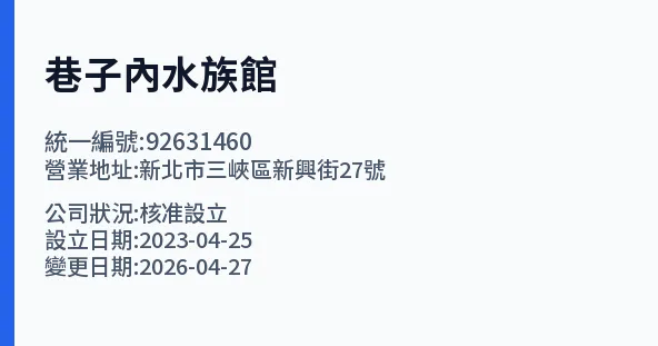 巷子內水族館的照片-統編 92631460(新北市) 公司登記資料與營業項目詳細圖表