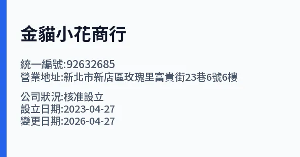 金貓小花商行的照片-統編 92632685(新北市) 公司登記資料與營業項目詳細圖表
